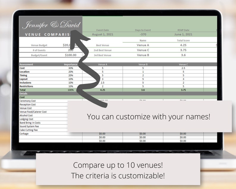 Wedding Planner Excel Spreadsheet Template, Useful Engagement Gift Idea ...