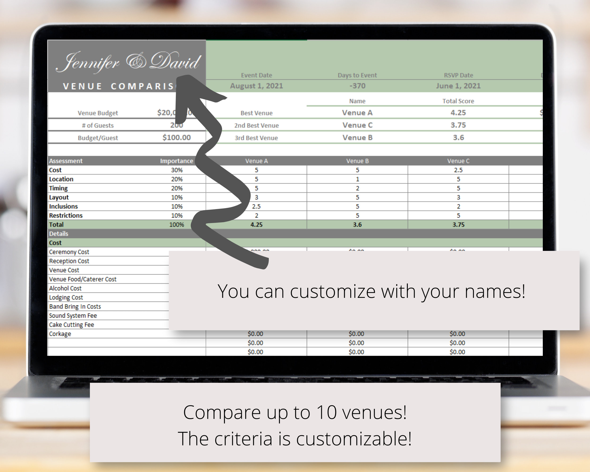 Wedding Planner Excel Spreadsheet Template, Useful Engagement Gift Idea ...
