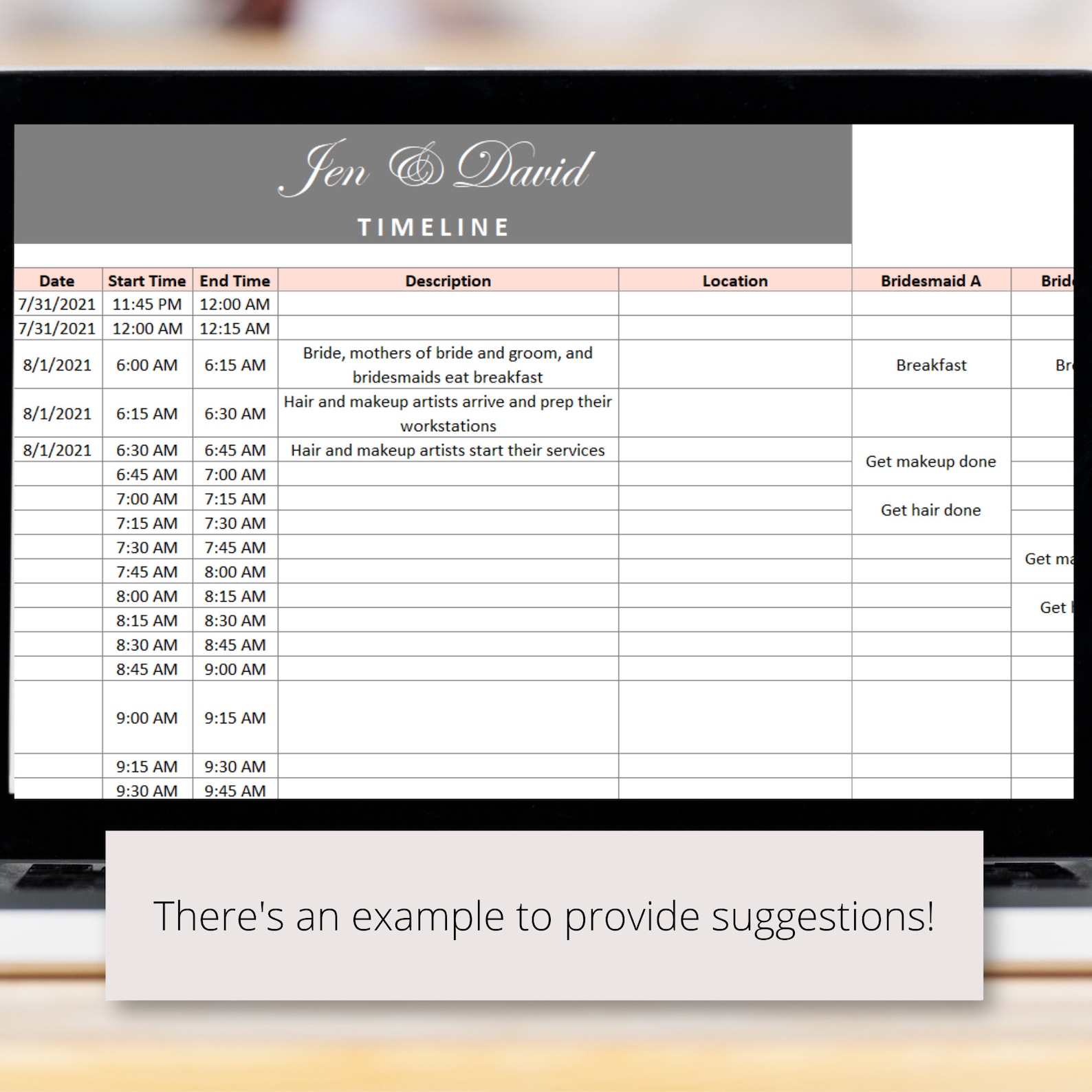 Wedding Event Timeline Excel Spreadsheet | Wedding Itinerary for the ...