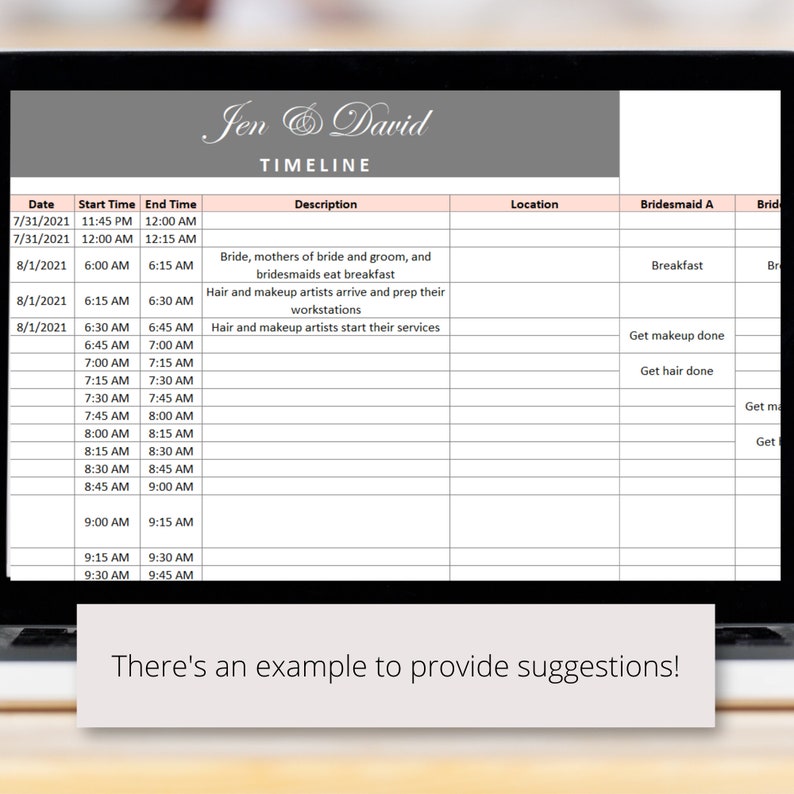 Wedding Event Timeline Excel Spreadsheet | Wedding Itinerary for the ...