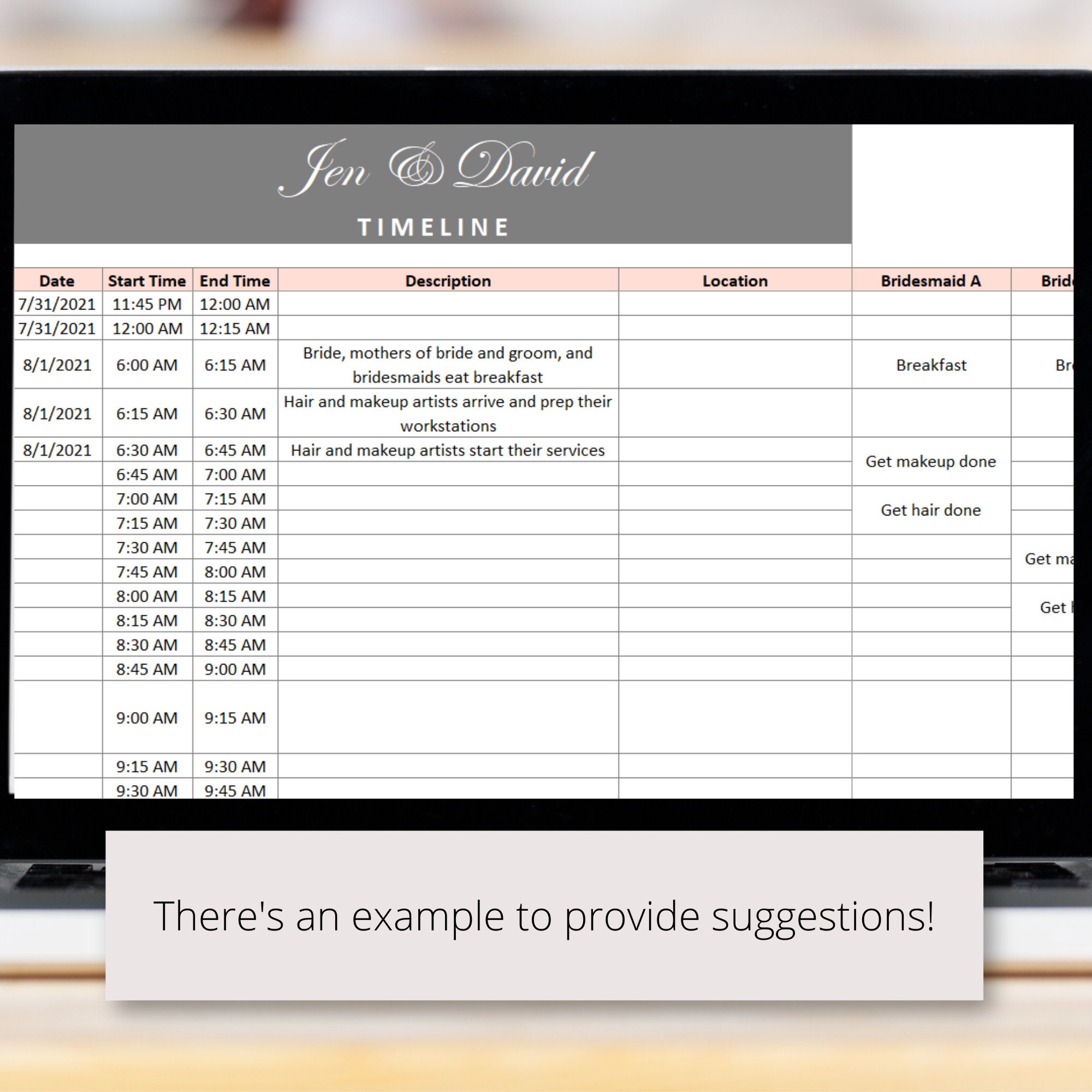 Wedding Event Timeline Excel Spreadsheet Wedding Itinerary for the ...
