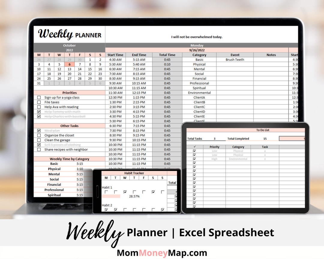 Weekly Schedule Planner Timetable Digital Excel Spreadsheet - Etsy