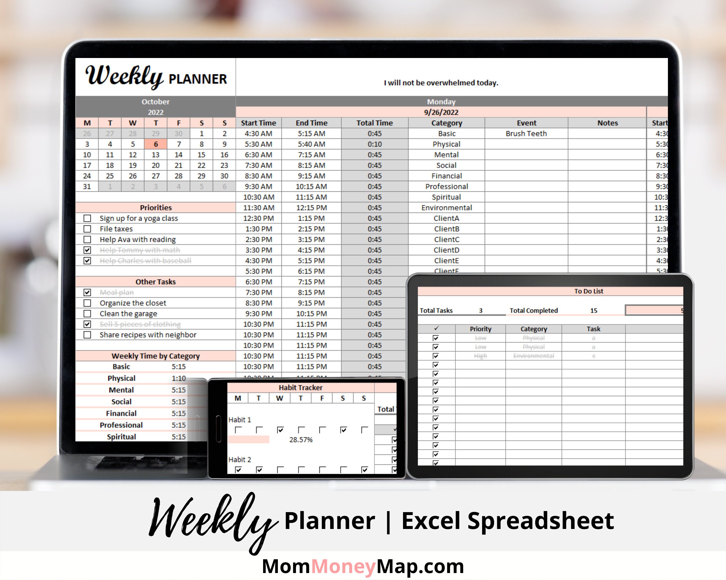Weekly Schedule Planner Timetable Digital Excel Spreadsheet - Etsy
