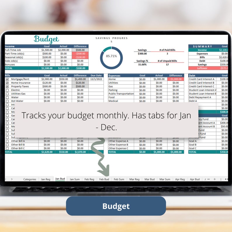 Checkbook Register and Monthly Budget Bundle Excel Spreadsheet With ...
