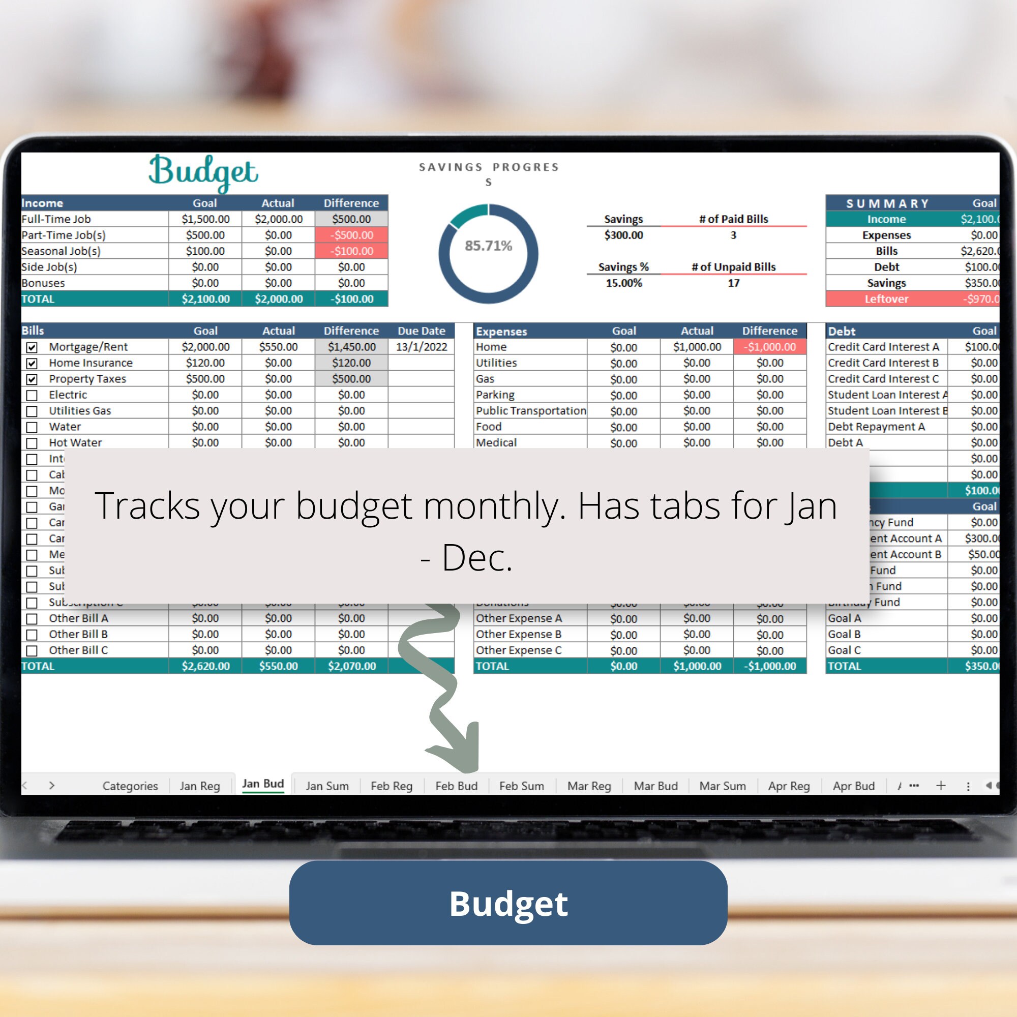 Checkbook Register and Monthly Budget Bundle Excel Spreadsheet With ...