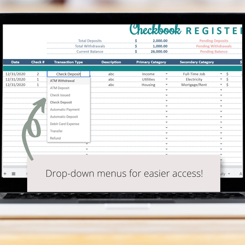 Checkbook Register With Monthly and Annual Summaries Google Sheets ...