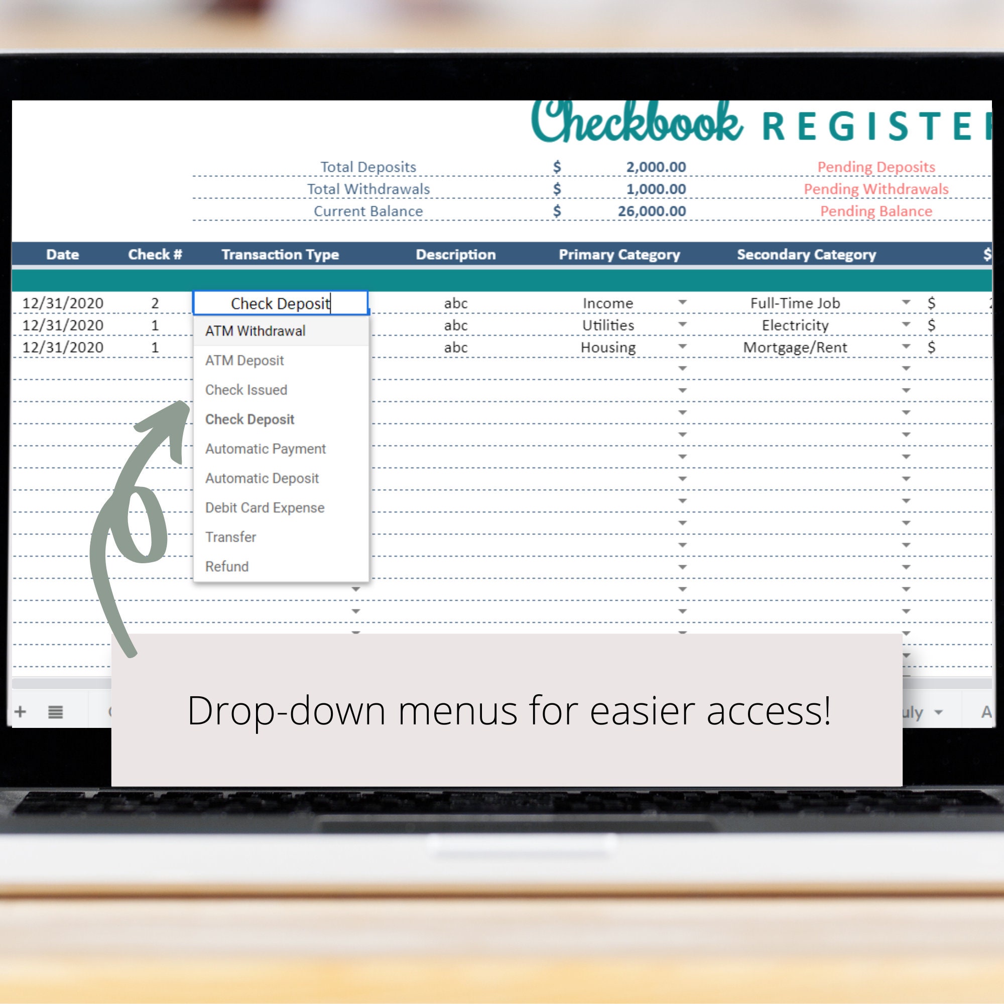 Checkbook Register With Monthly and Annual Summaries Google Sheets ...