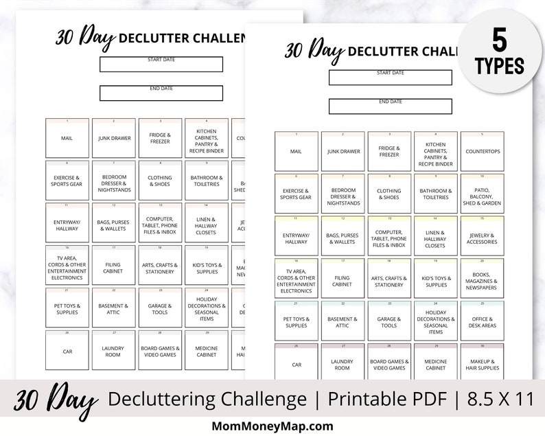 30 Day Declutter Challenge Printable Declutter Tracker | Etsy