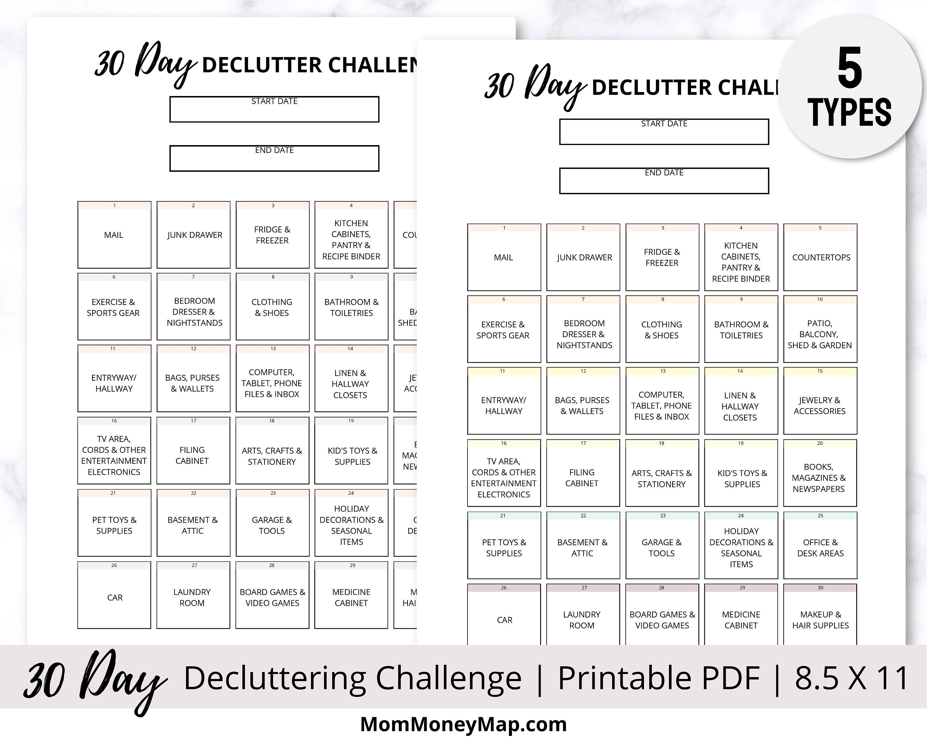 30 Day Declutter Challenge Printable Declutter Tracker | Etsy