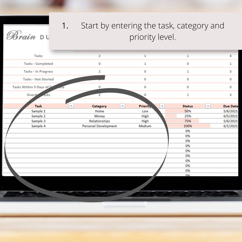 Brain Dump Excel Spreadsheet Template | Track and Organize Your Ideas ...