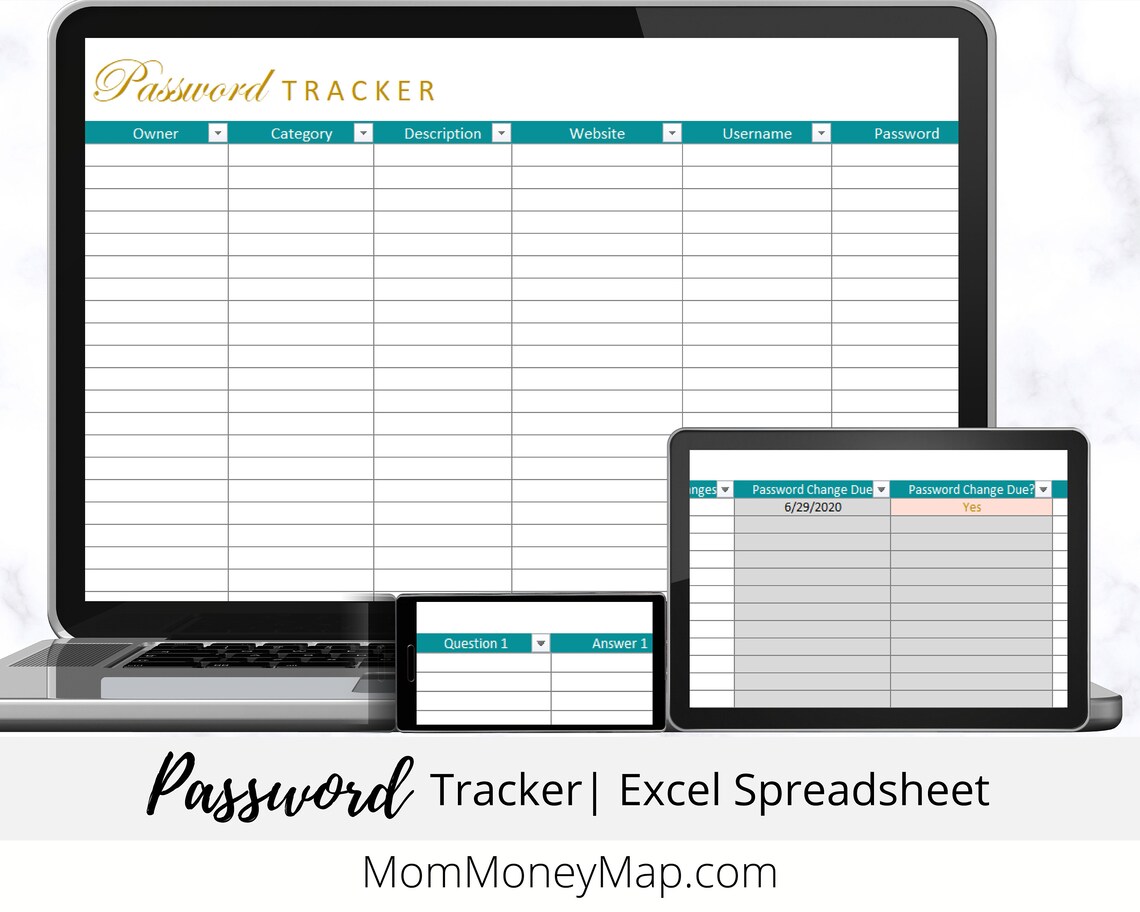 Password Tracker Excel Spreadsheet Organize your Accounts | Etsy