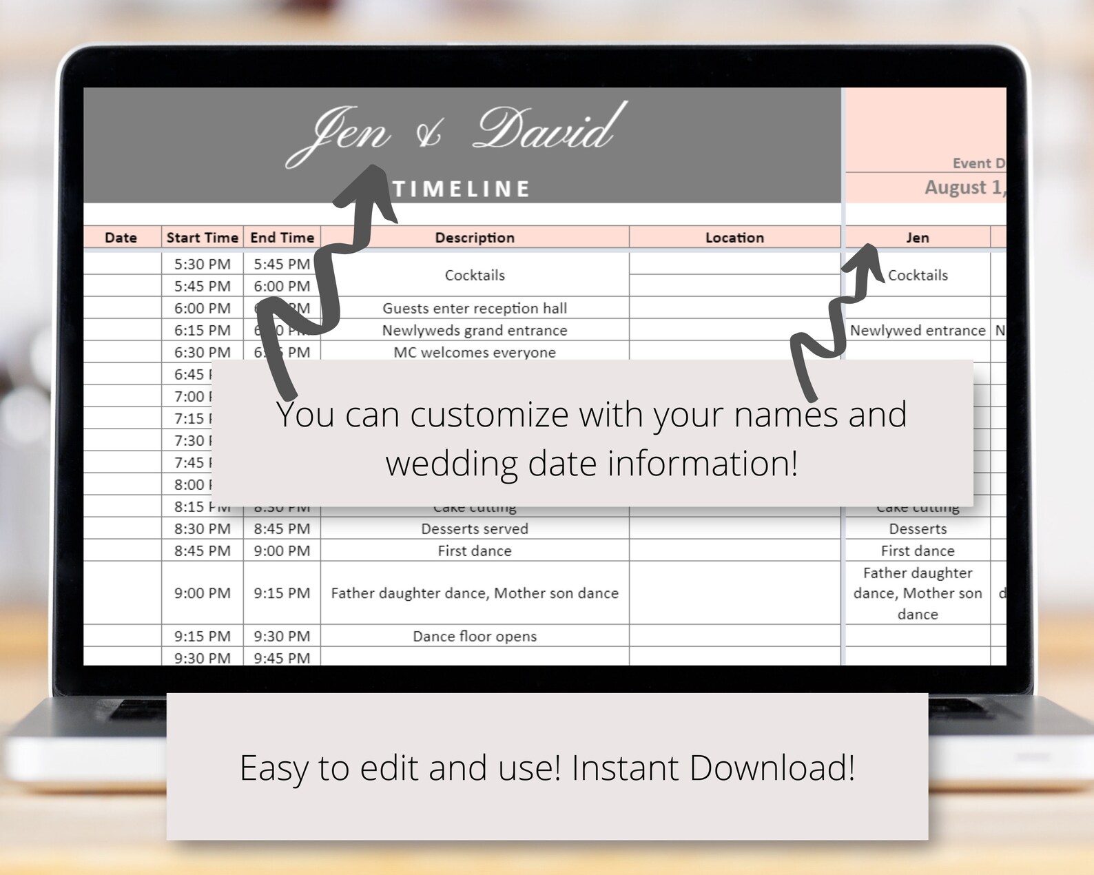 Wedding Day Timeline Schedule Google Sheets Spreadsheet - Etsy