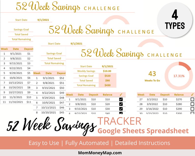 52 Week Savings Challenge Google Sheets Template Stay | Etsy