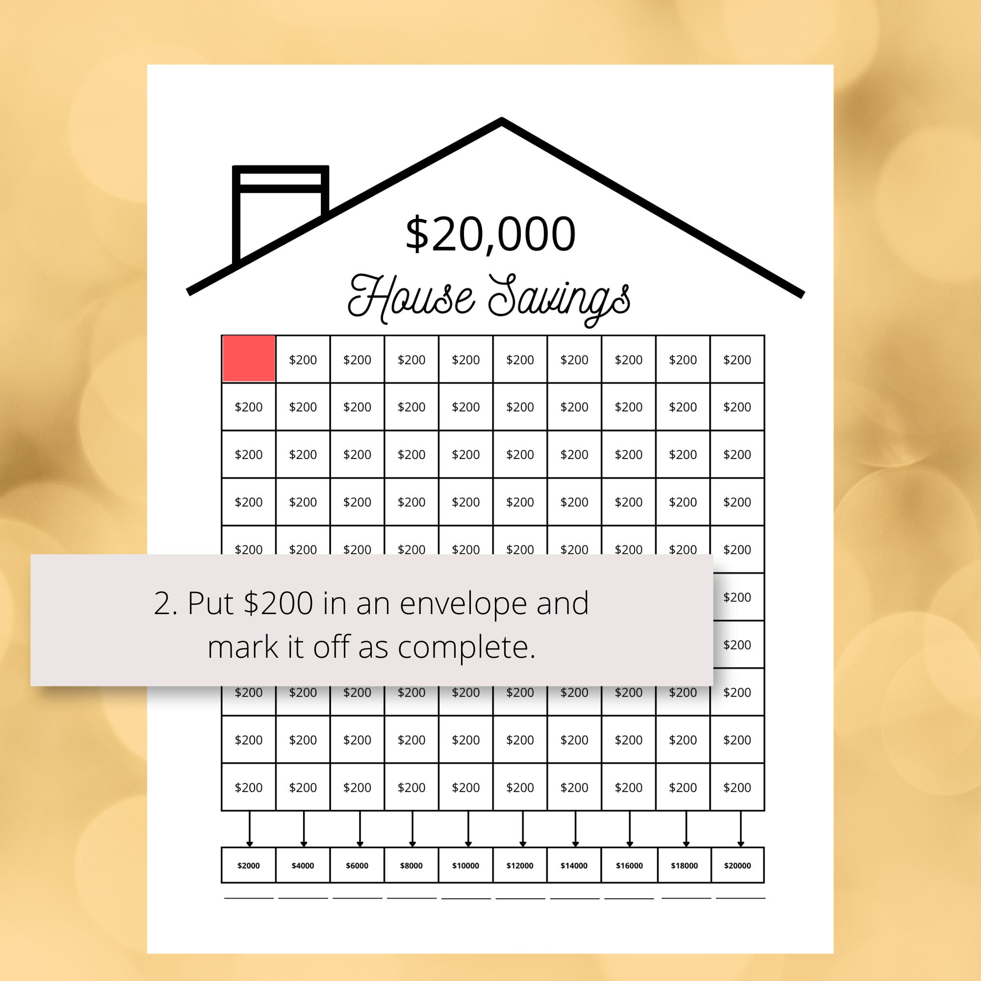 20K House Savings Tracker Printable, House Saving Challenge for Saving ...