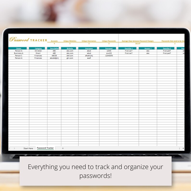 Password Tracker Excel Spreadsheet | Organize Your Accounts and ...