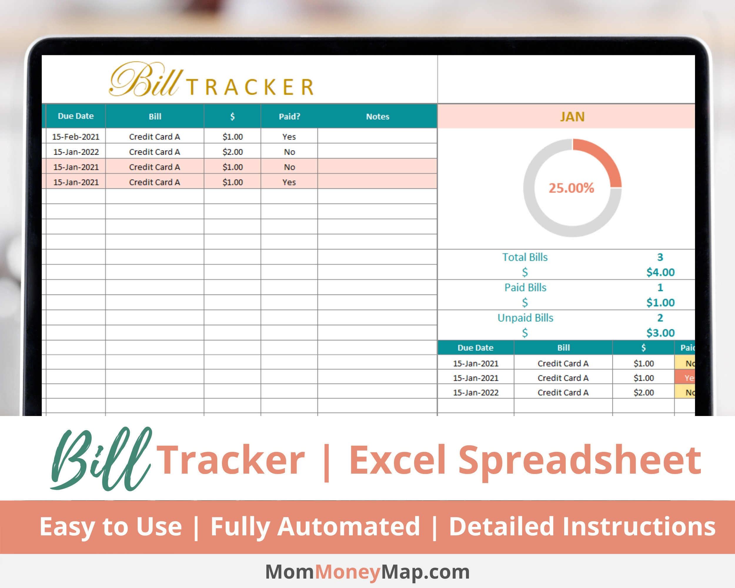 Monthly Bill Tracker Planner Excel Spreadsheet Log and - Etsy Canada