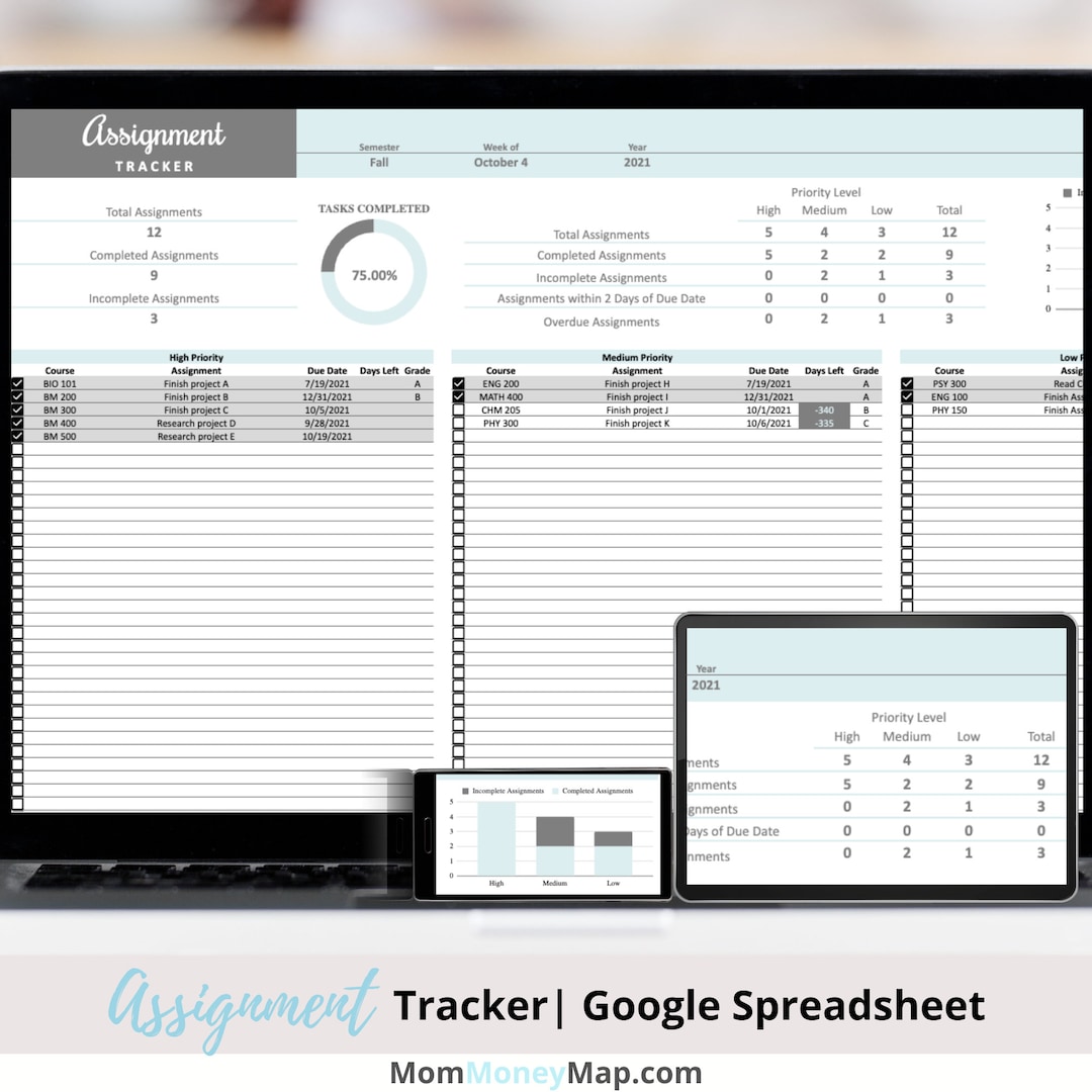 Homework Tracker Google Sheets Spreadsheet Template - Etsy