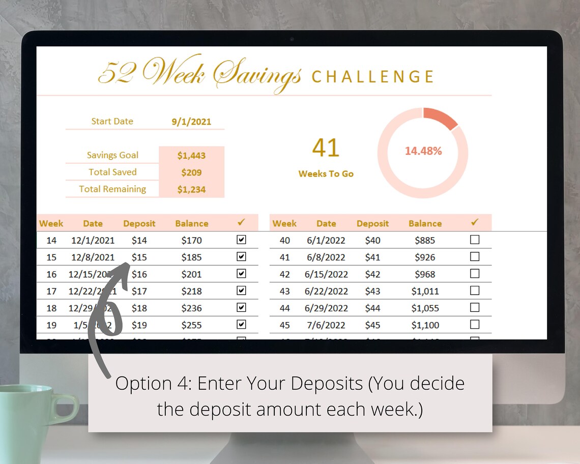 52 Week Savings Challenge Excel Spreadsheet Stay Motivated | Etsy