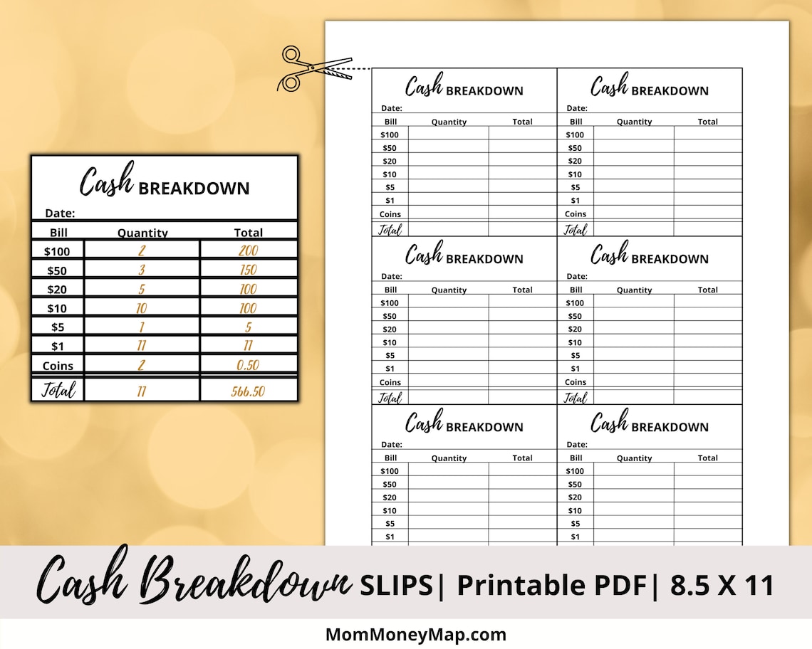 Cash Breakdown Slips Printable PDF Bank Teller Slips for Cash - Etsy