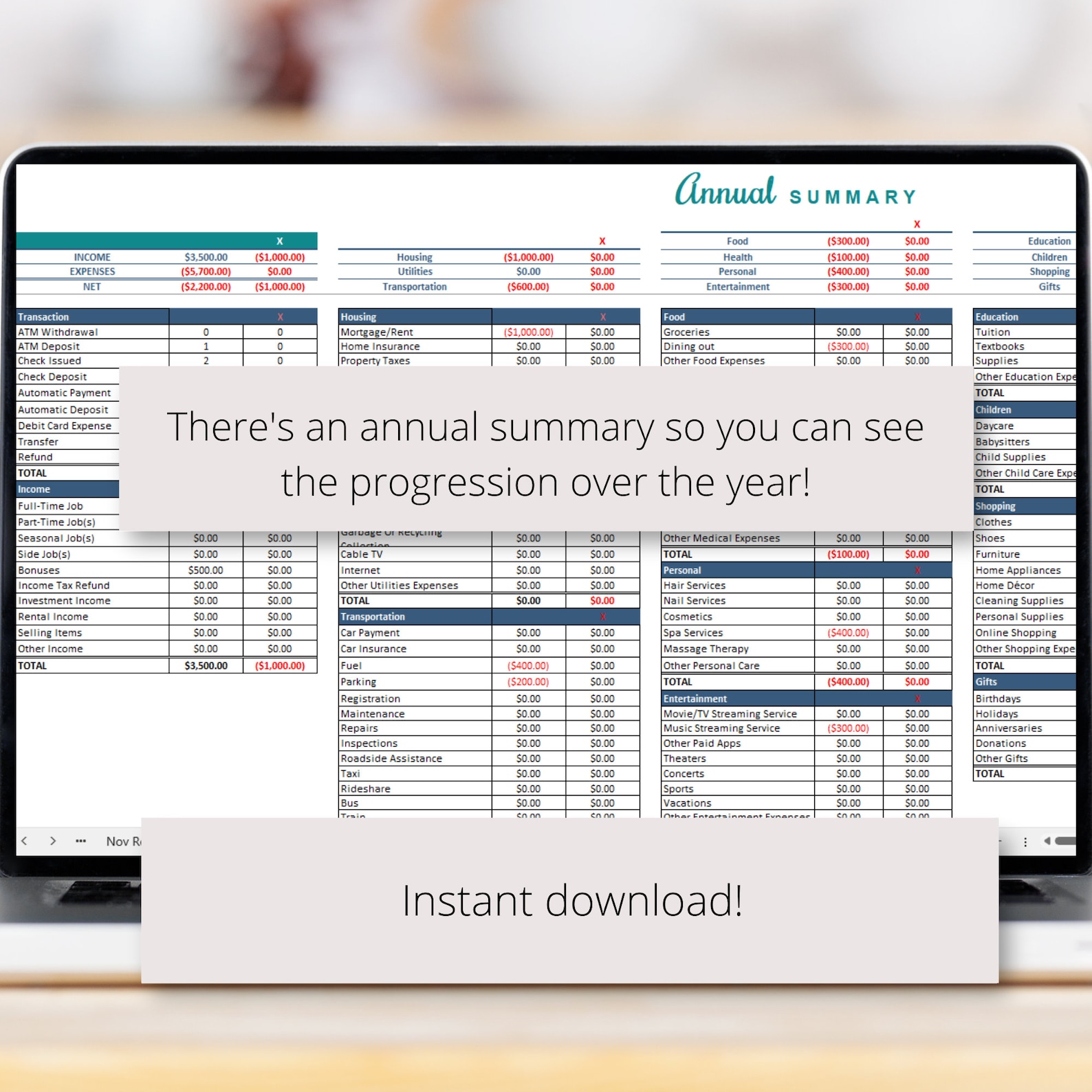 2 Checkbook Registers With Monthly and Annual Summaries Excel ...