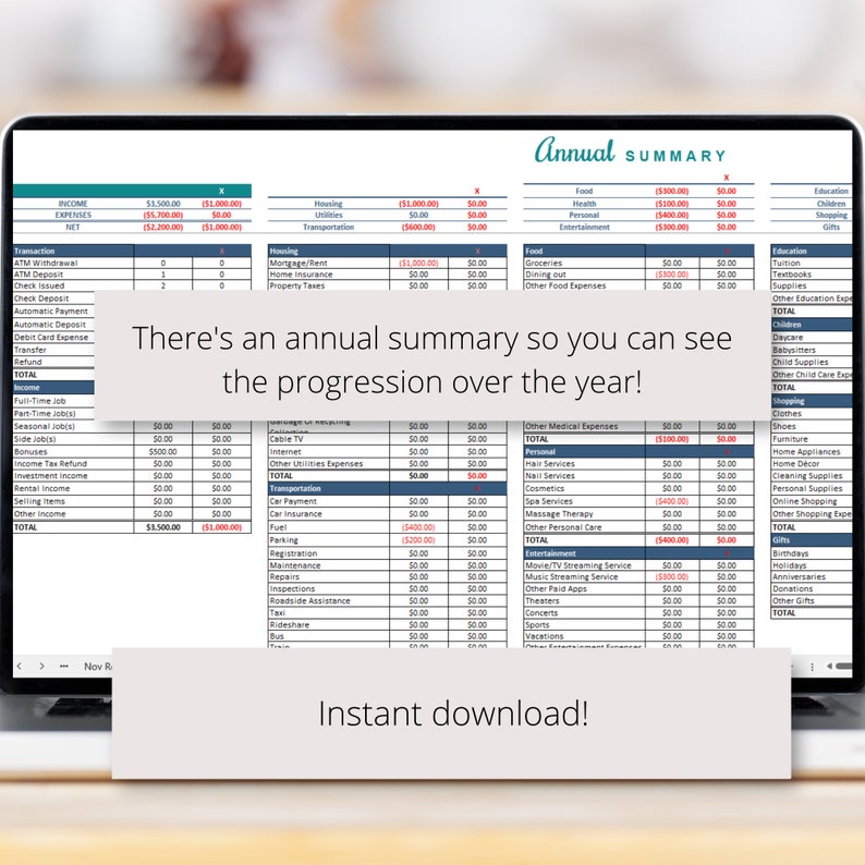 2 Checkbook Registers With Monthly and Annual Summaries Excel ...