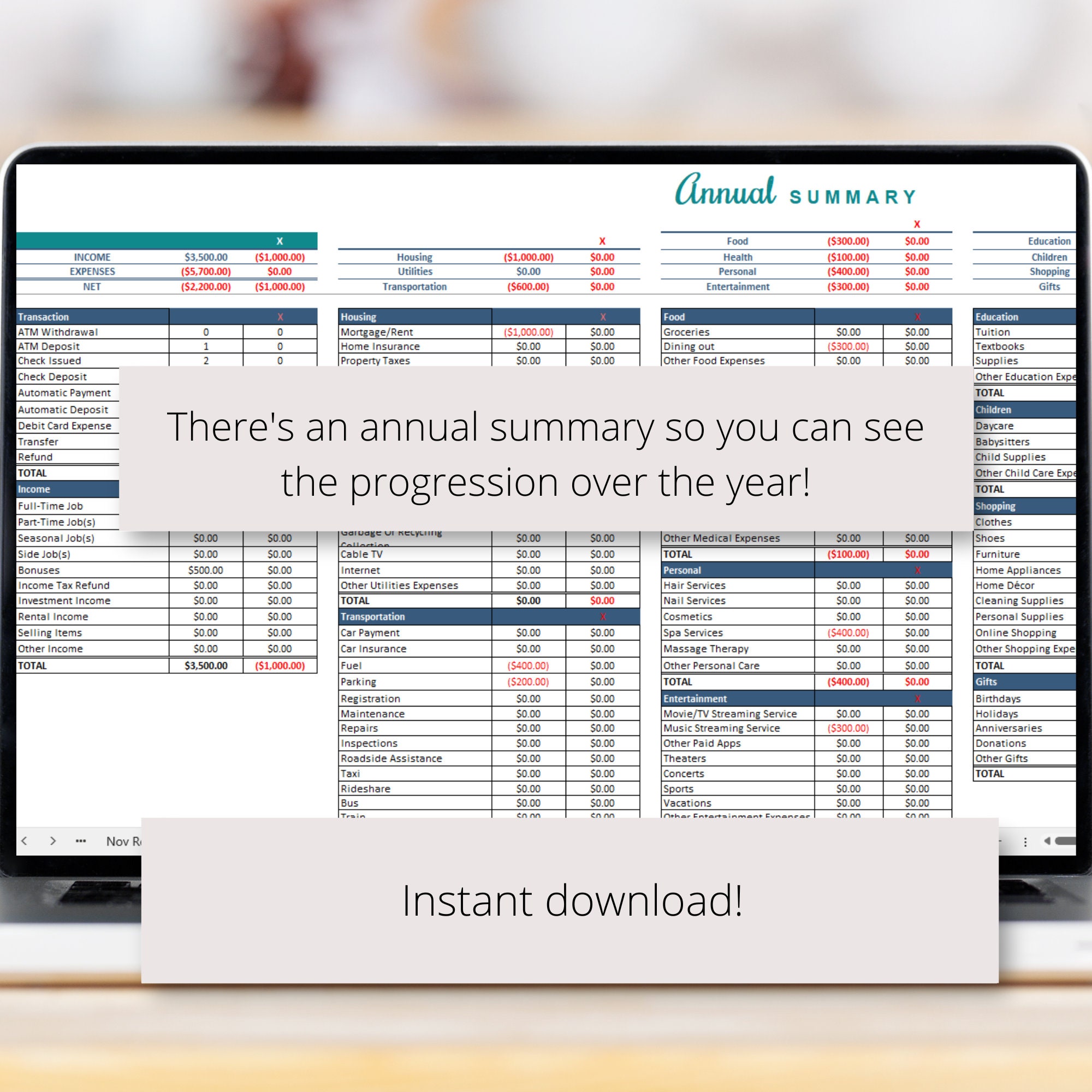 2 Checkbook Registers With Monthly and Annual Summaries Excel ...