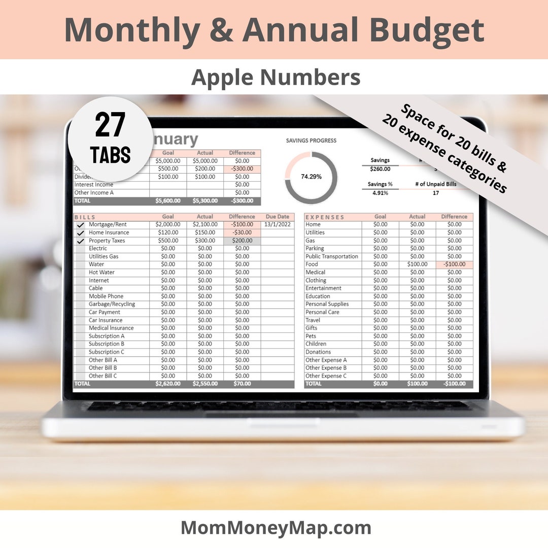 Monthly Budget Apple Numbers Spreadsheet Template, Track and Plan Your ...