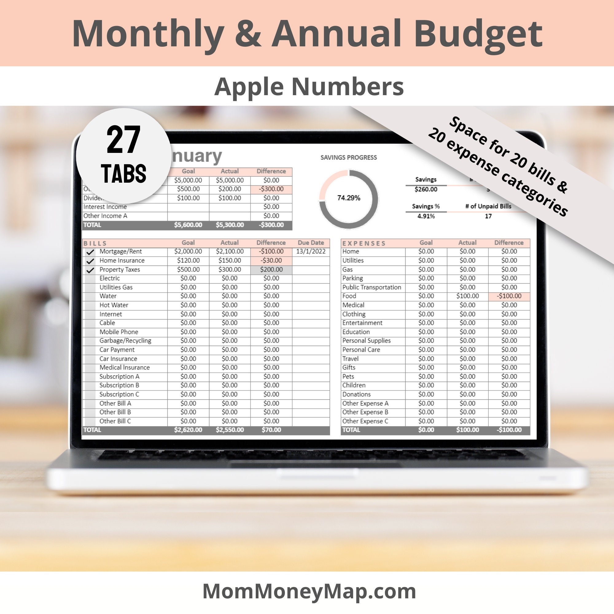 Monthly Budget Apple Numbers Spreadsheet Template, Track and Plan Your ...