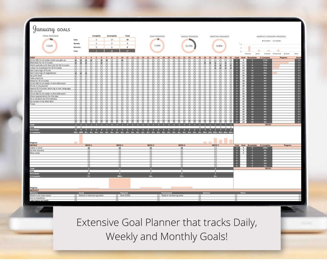Goal Setting Planner Editable Template Digital Fillable Excel - Etsy