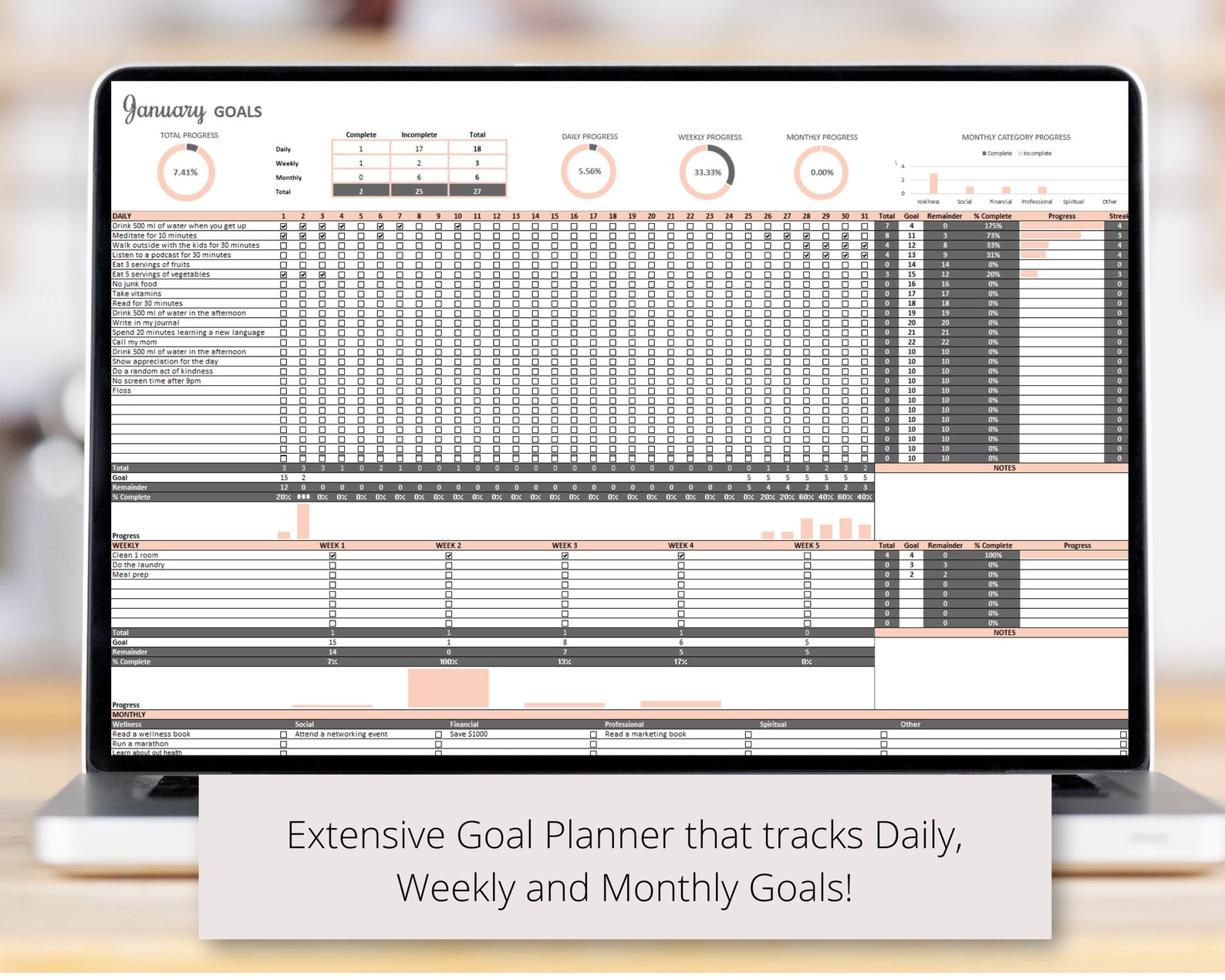 Goal Setting Planner Editable Template Digital Fillable Excel ...
