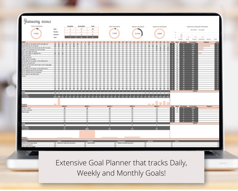 Goal Setting Planner Editable Template Digital Fillable Excel ...