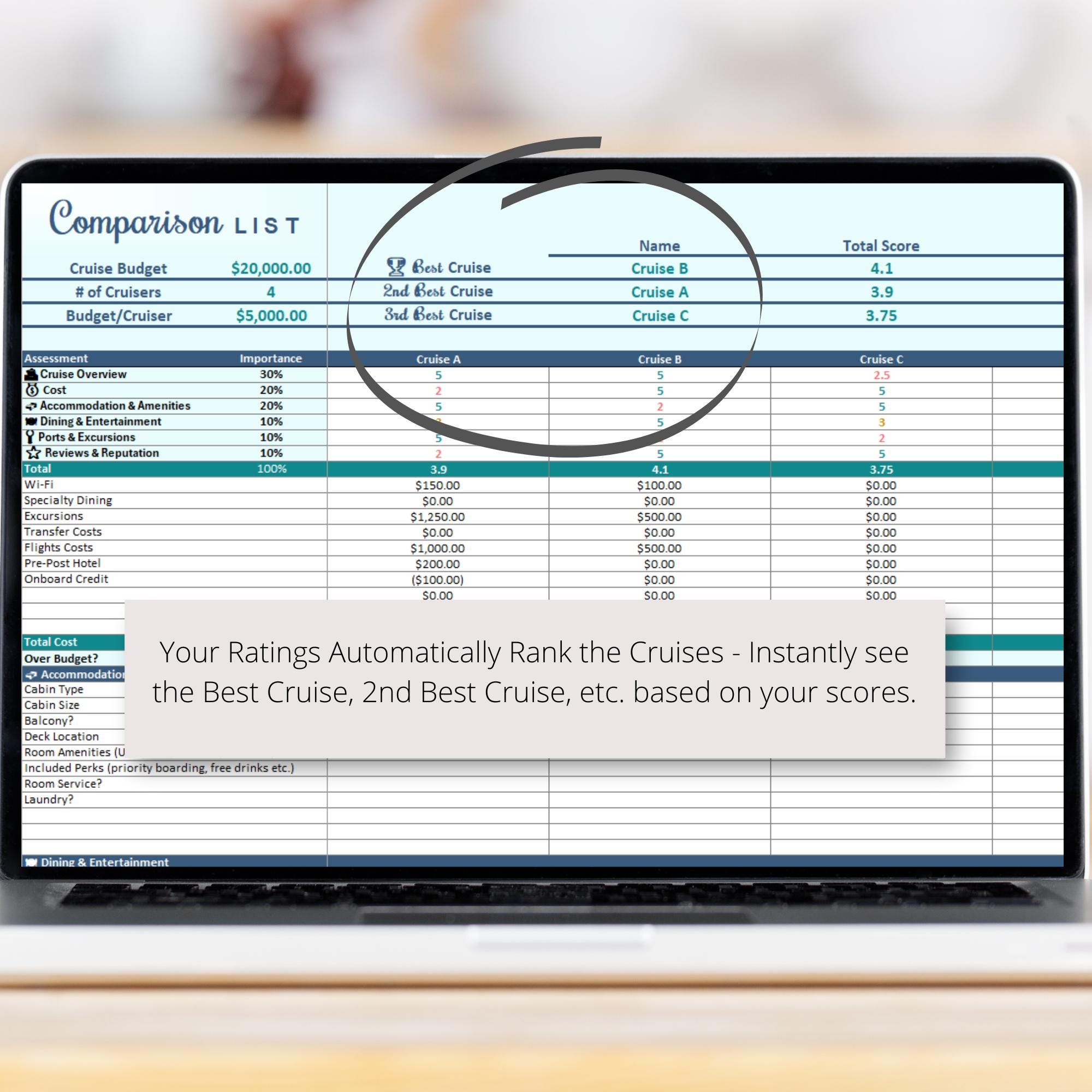 Cruise Comparison List Excel Spreadsheet, Cruise Options and Prices ...
