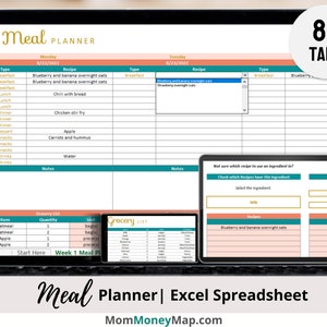Weekly Meal Planner Excel Spreadsheet Template With Editable - Etsy