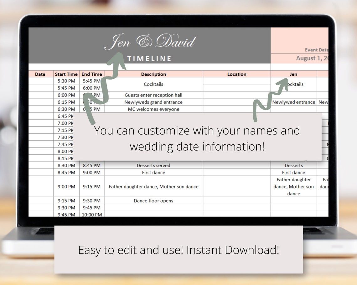 Wedding Event Timeline Excel Spreadsheet Wedding Itinerary - Etsy