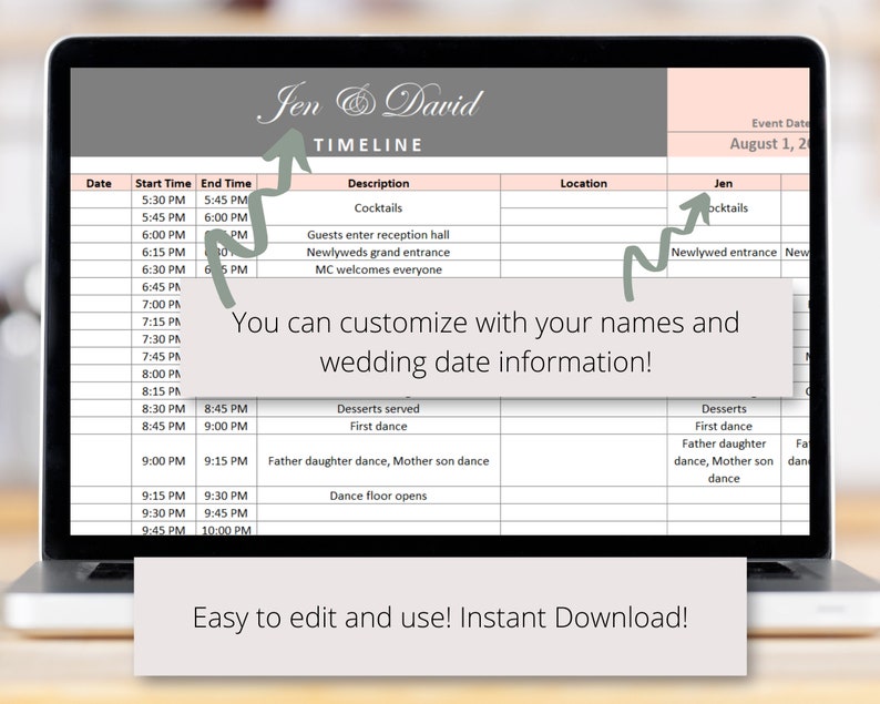 Wedding Event Timeline Excel Spreadsheet Wedding Itinerary - Etsy