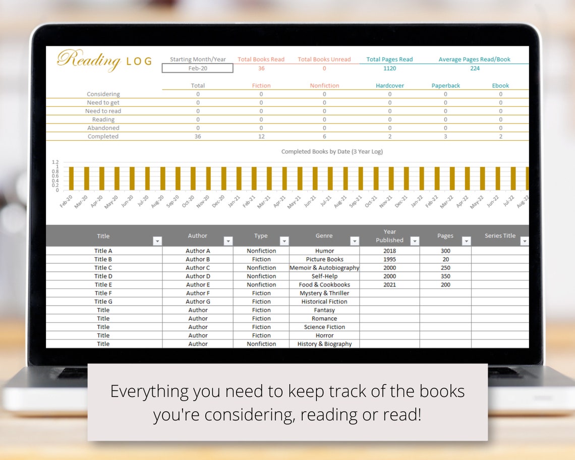 Reading Log Tracker Excel Spreadsheet Track Your Books With This Book ...