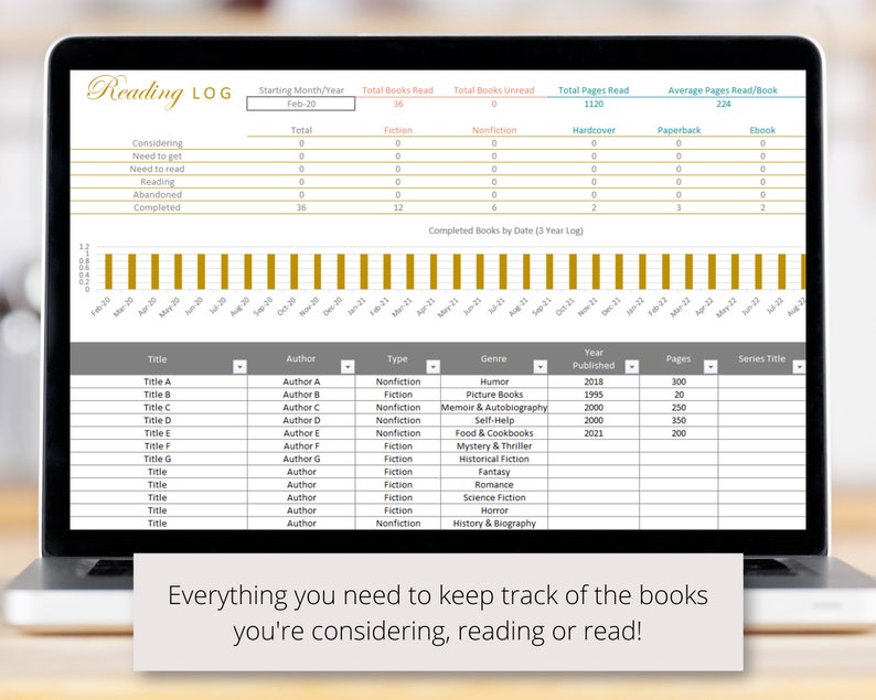 Reading Log Tracker Excel Spreadsheet | Track Your Books With This Book ...