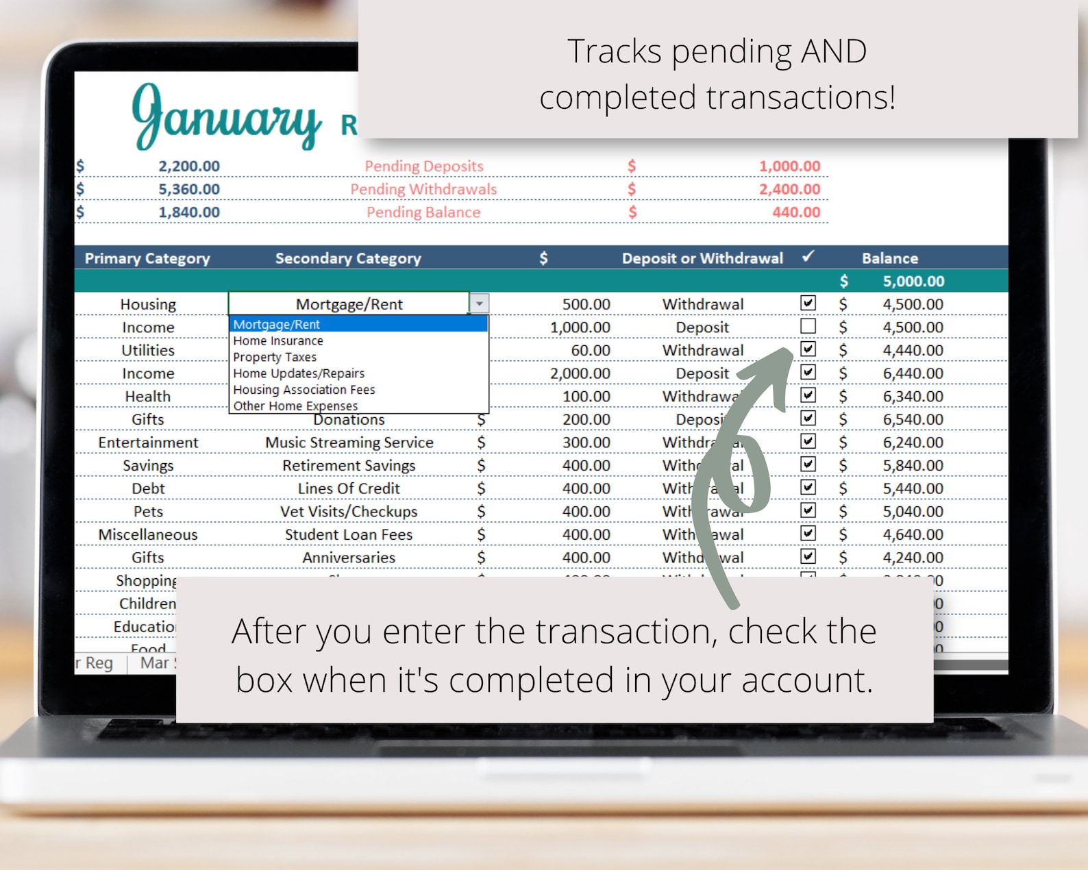 Checkbook Register With Monthly Summaries Excel Spreadsheet Template ...