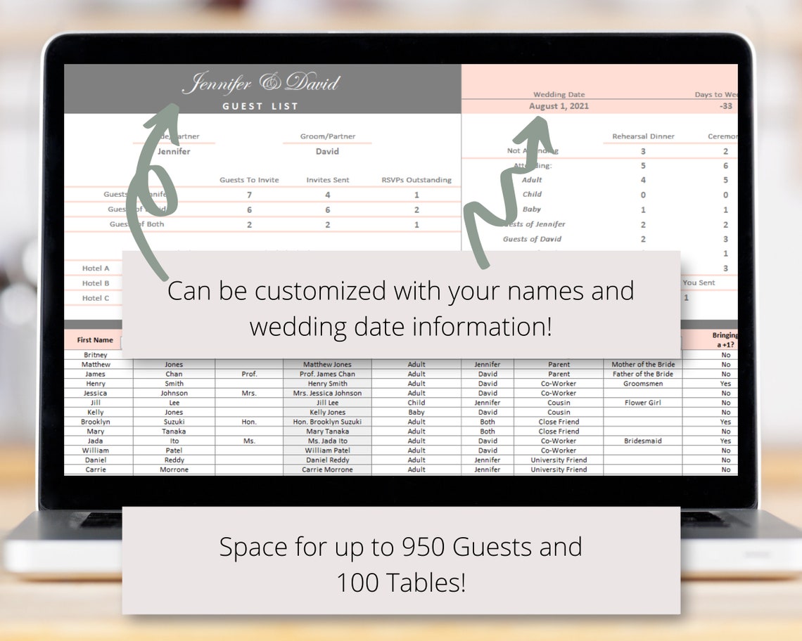 Wedding Guest List Tracker Template Excel Spreadsheet - Etsy Canada