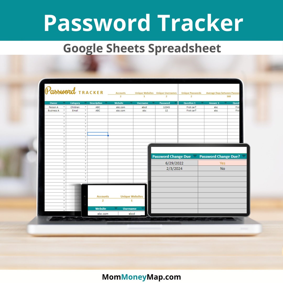 Password Tracker Google Sheets Spreadsheet to Log Logins and Passwords, Password Organizer ...