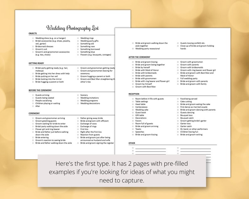 Wedding Photography Shot List Wedding Photo List for Your - Etsy