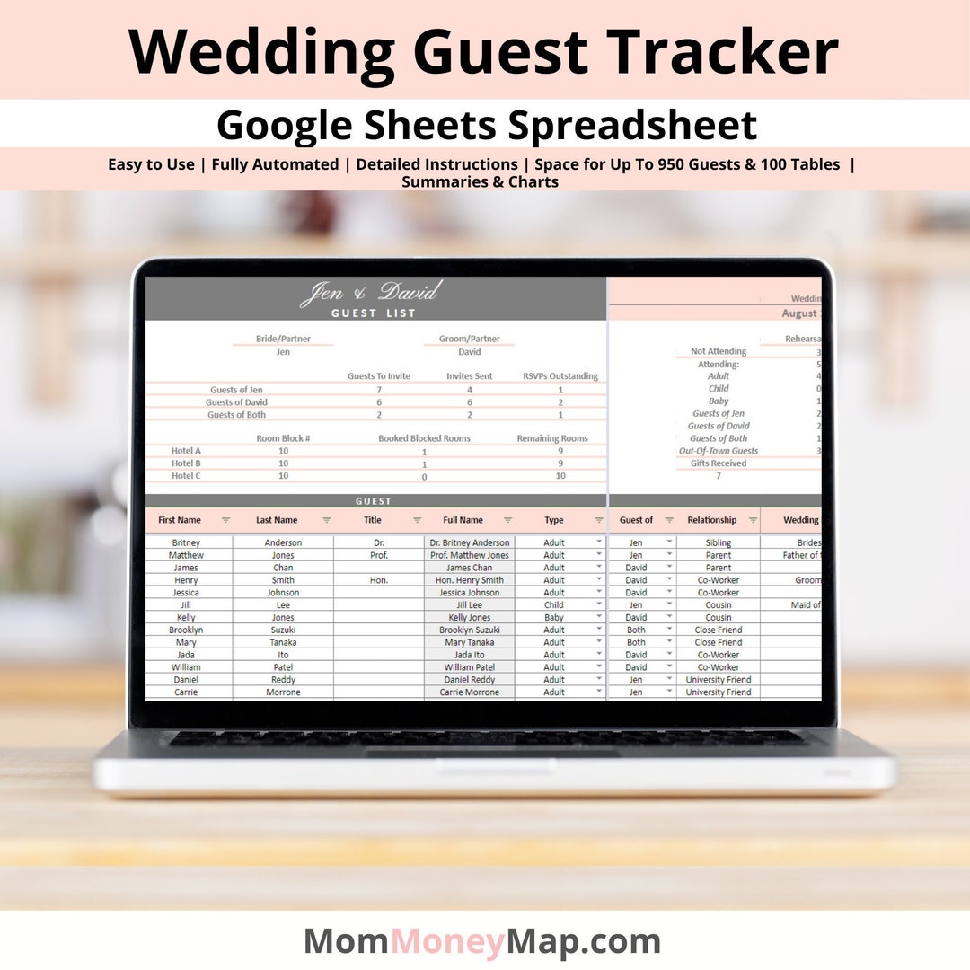Wedding Guest List Tracker Planner | Google Sheets Spreadsheet | Track ...