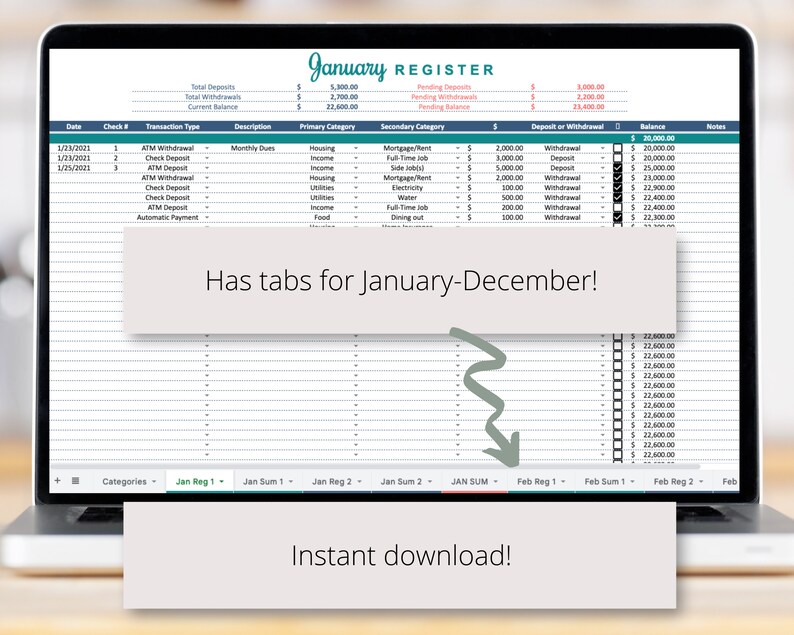 2 Checkbook Registers With Monthly and Annual Summaries Google - Etsy