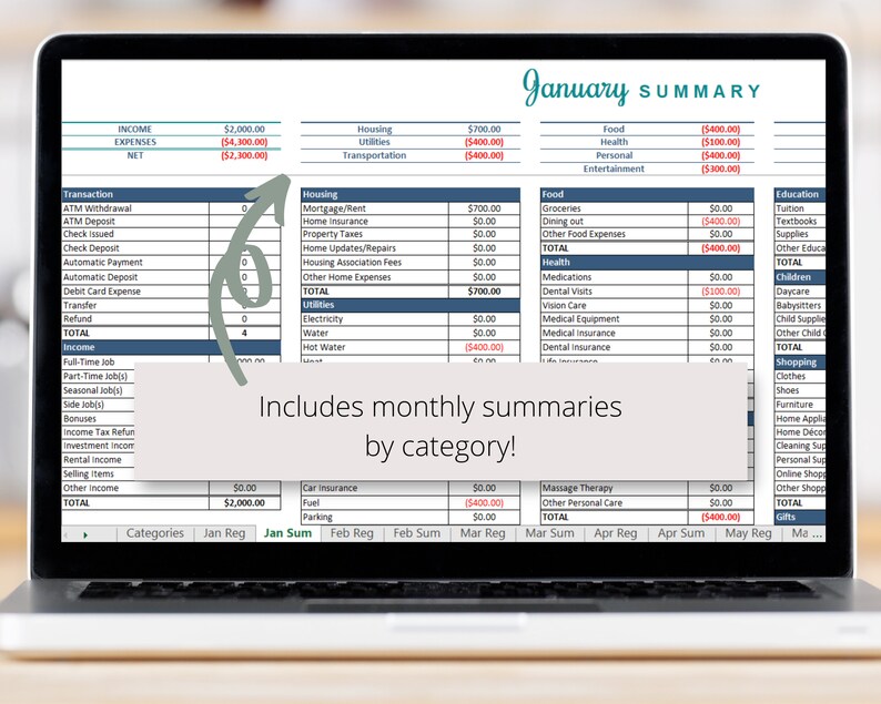 Bank Transactions Register With Monthly & Annual Summaries Excel ...
