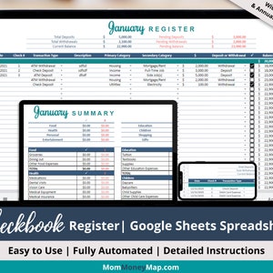 Checkbook Register With Monthly and Annual Summaries Google - Etsy