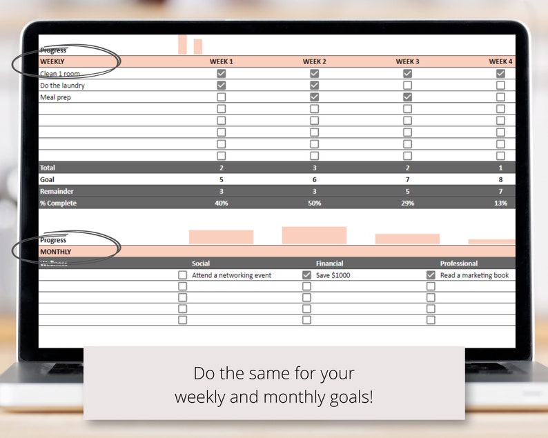 Goal Planner Google Sheets Spreadsheet, Digital Goal Tracker (daily ...
