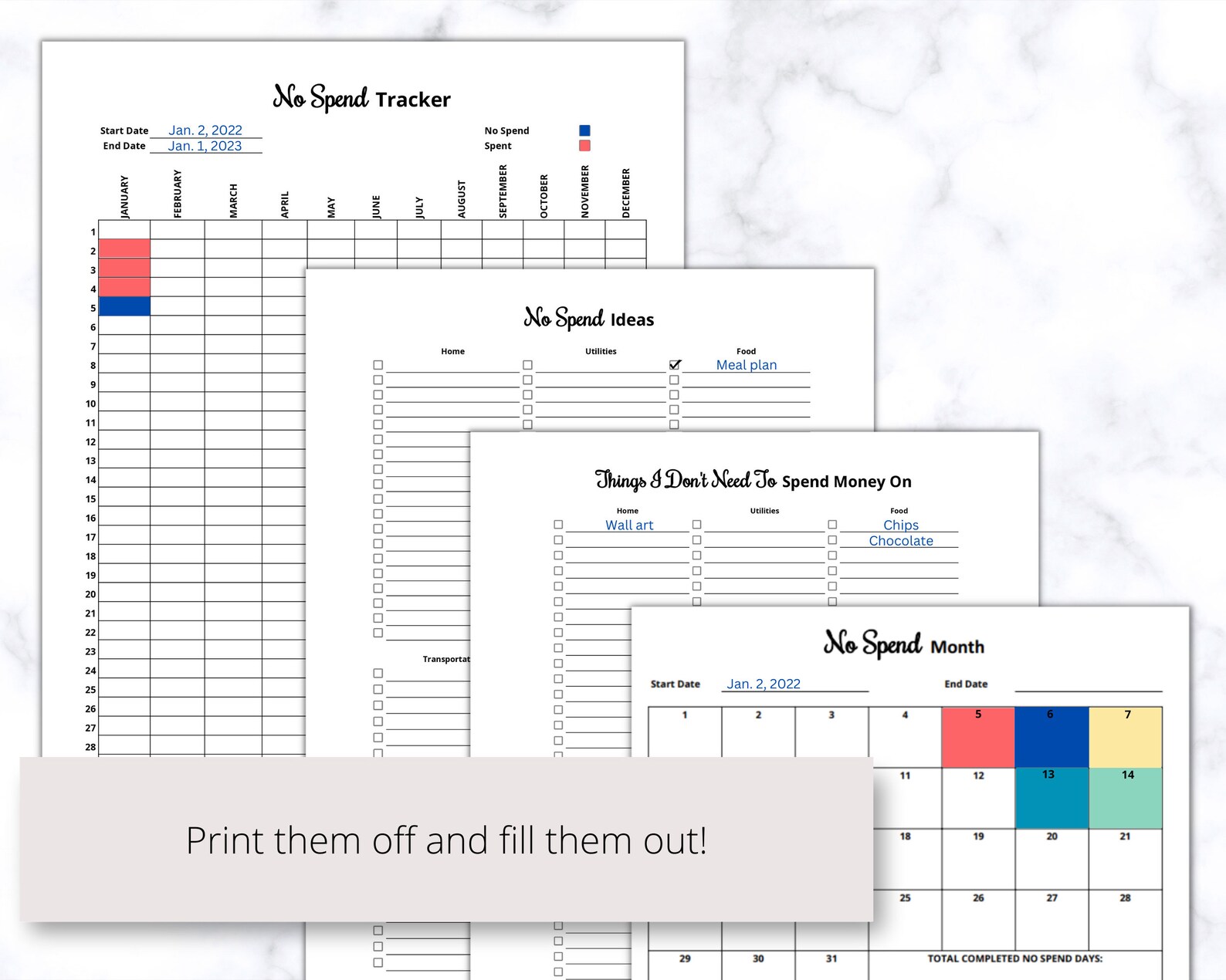 No Spend Challenge Printable PDF, Zero Spend Tracker to Track Your No ...