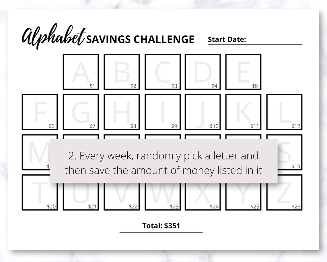 Alphabet Savings Challenge Printable PDF, 26 Weeks Savings Challenges ...