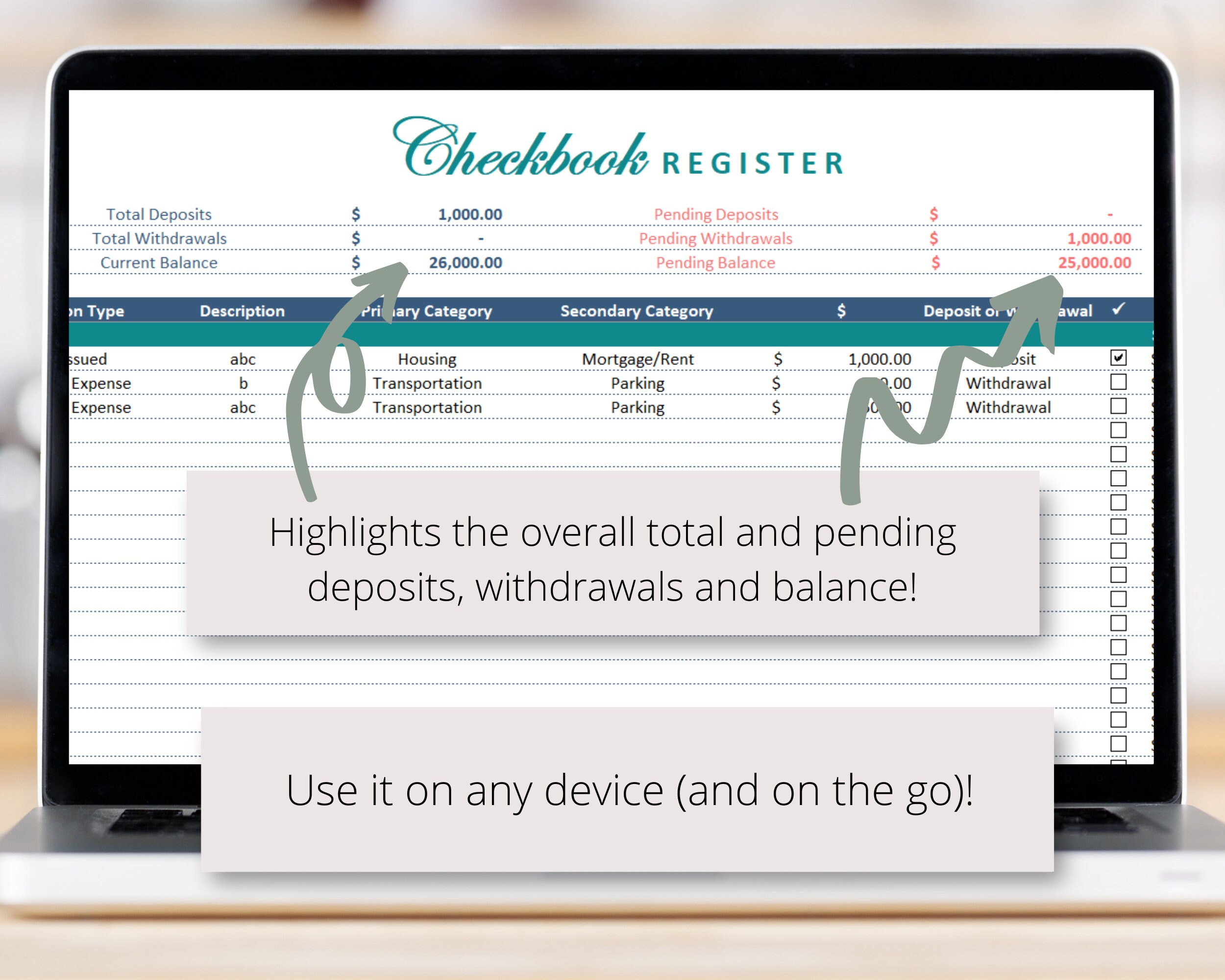 Checkbook Register Excel Spreadsheet Template | Track Your Bank ...