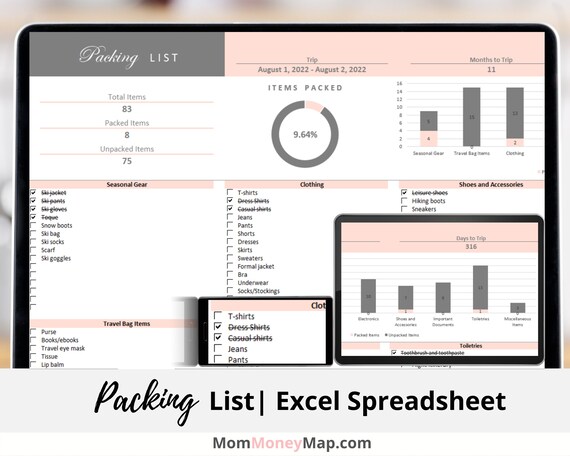 Packing List Excel Spreadsheet Template for Vacation - Etsy